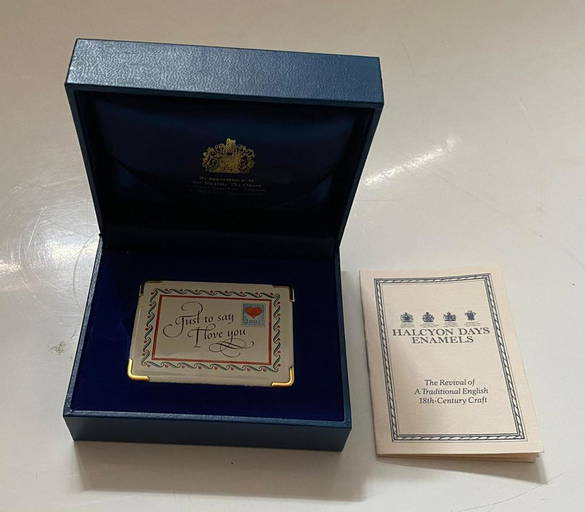 Halcyon Days Enamel Postcard, With Box And Certificate.