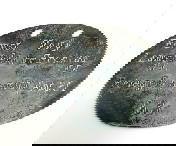 Ww1 Imperial German Dog Tag For A Medic In A Field Hospital.