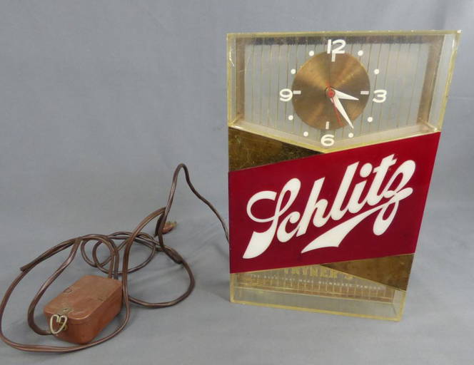 Schlitz Lighted Beer Sign W/ Clock 1959 Light Up