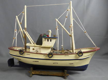 Wood Fishing Boat Model Including Stand,