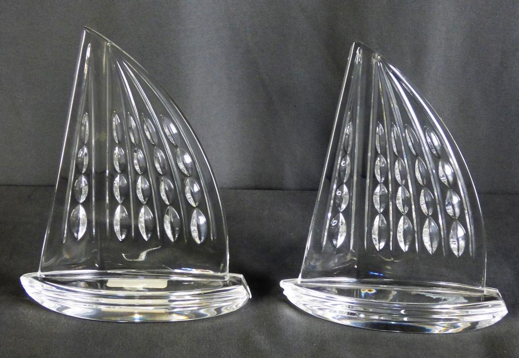 Pair Of Waterford Crystal Art Glass Sailboats