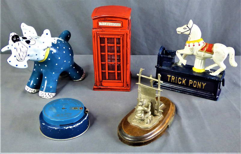 Vintage & Antique Figural Coin Banks & Pewter Scul