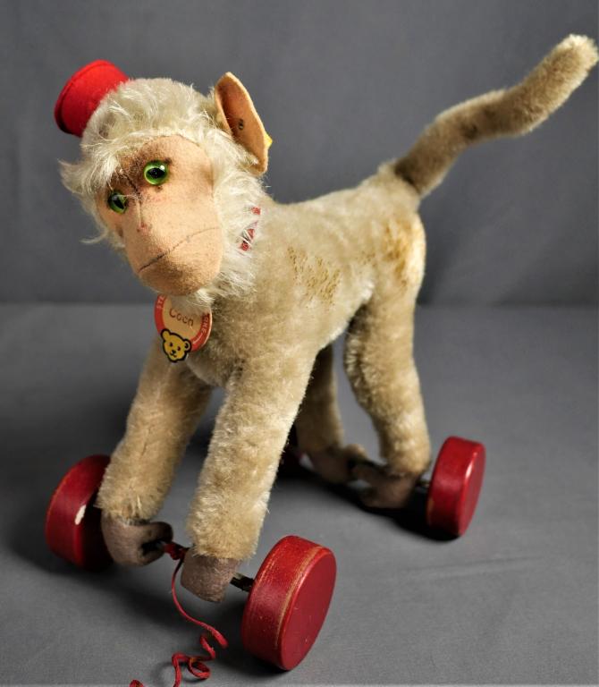 1940's Steiff Coco Monkey On Wheels W/ Tags