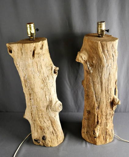 Pair Of Vintage Natural Wooden Log Table Lamps