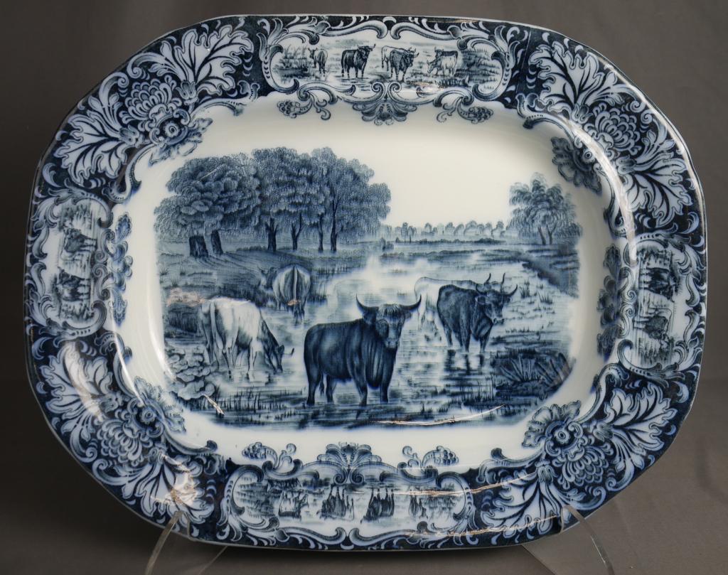 Wedgwood Flow Blue Cattle Cow Serving Platter