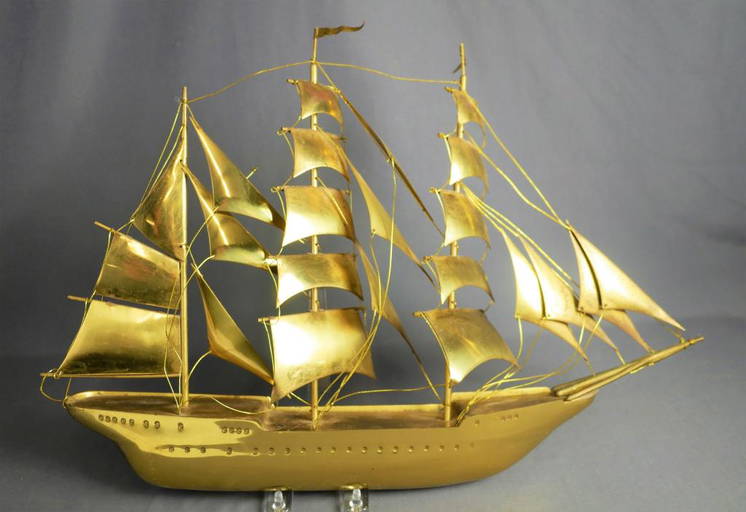 Vintage Solid Brass Sailing Ship Model