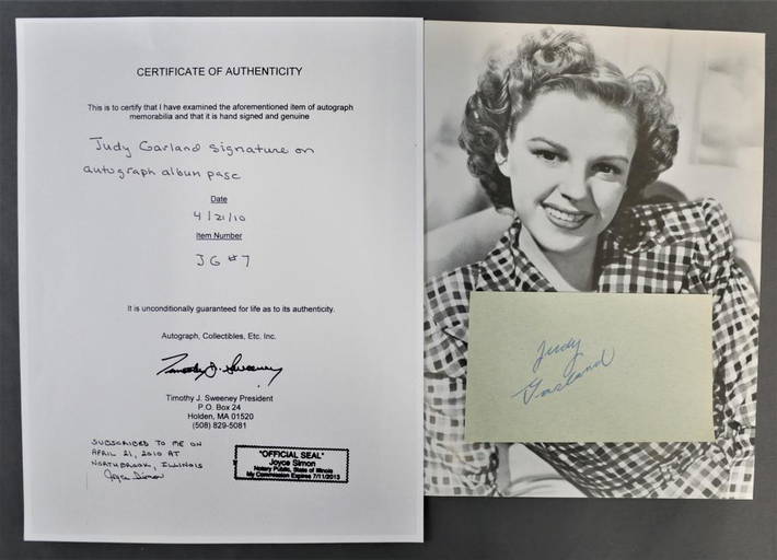 Judy Garland Autograph W/ "walkerprint" Photograph