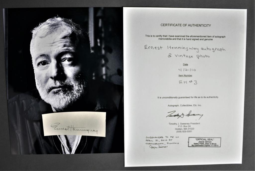 Ernest Hemingway Signature/ Autograph with COA - Mar 08, 2022 | Esquis ...