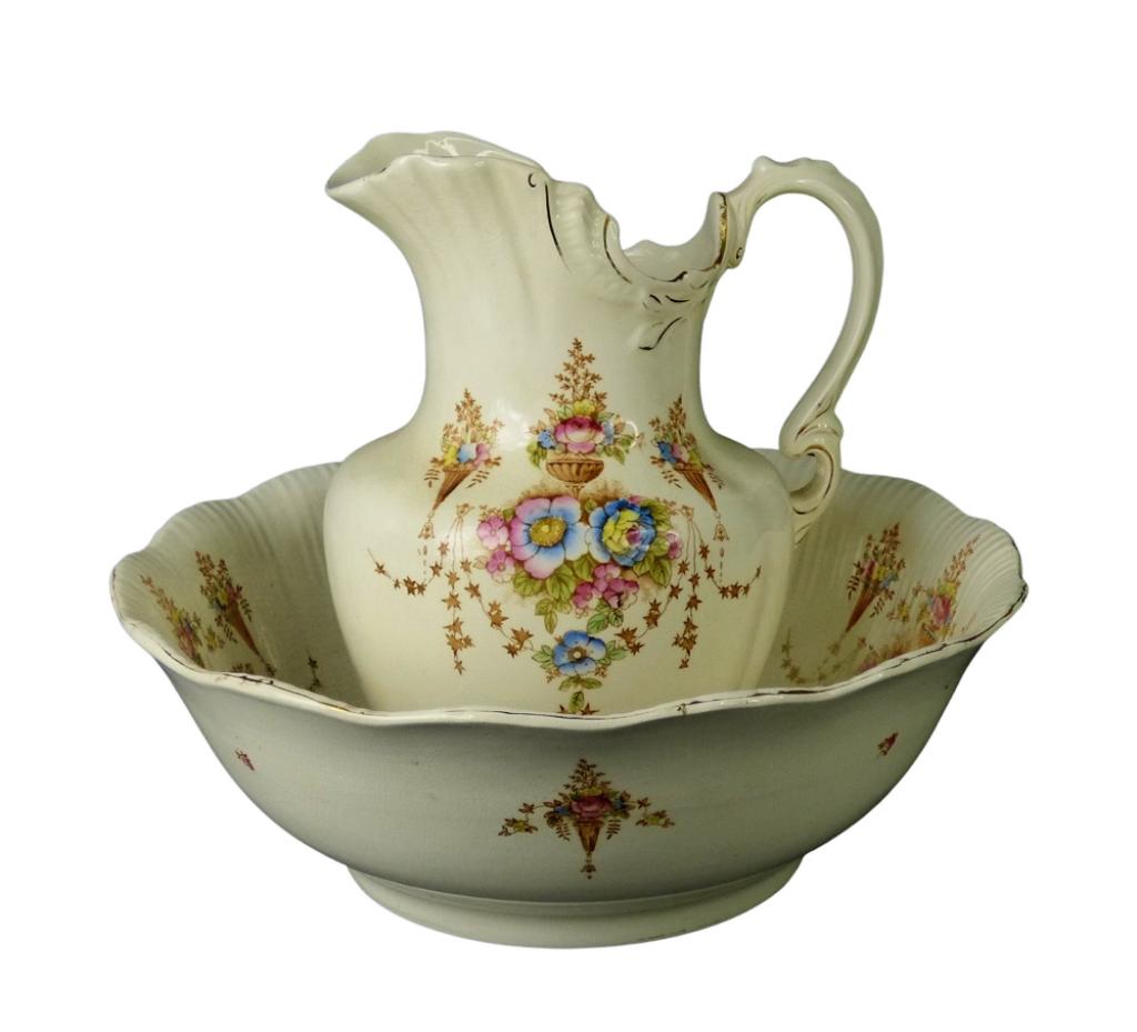 Antique Crown Devon Wash Basin Set Pitcher