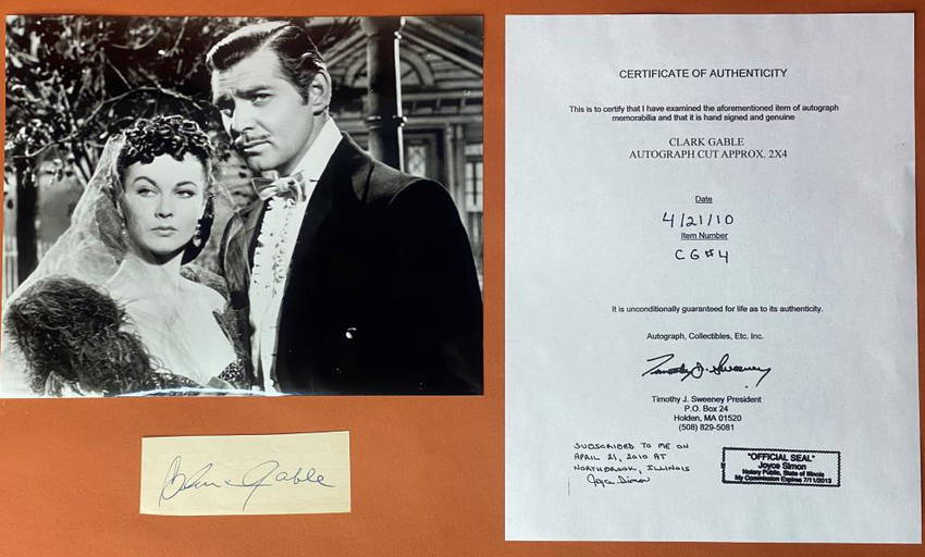 Clark Gable Signature/ Autograph w/ Gone with Wind (#0061A) on Aug 30 ...