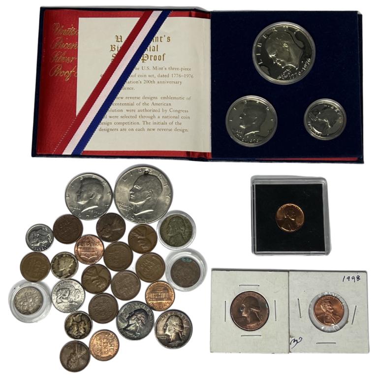 Us Bicentennial Silver Proof Coin Set & Other Coin