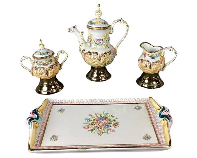Capodimonte Porcelain Coffee/ Tea Set w/ Cherubs (#0145) on Dec 27 ...