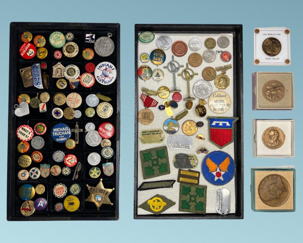 Vintage Pins, Military Insignia & Bronze Medals