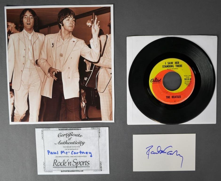 Paul Mccartney Autograph W/ Beatles 45 Rpm Record