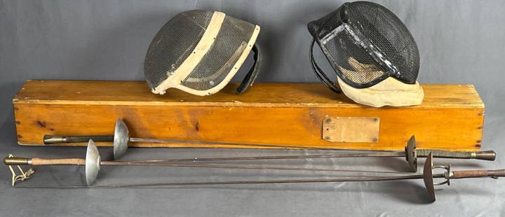 Vintage Souzy Paris Fencing Dueling Swords & Masks