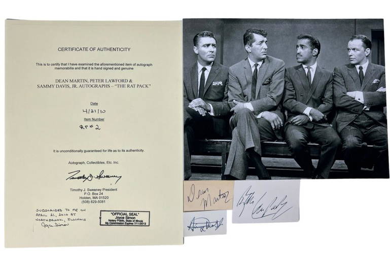"Rat Pack" Autographs- Dean Martin, Davis, Lawford (#0224) on Feb 21 ...