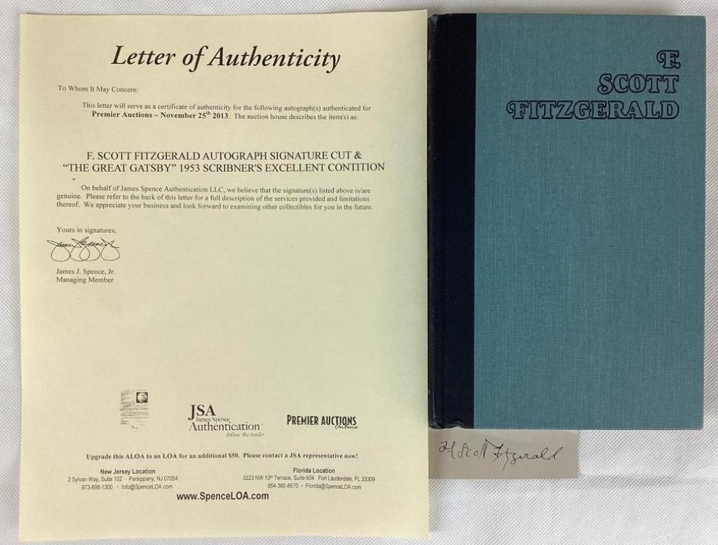 F. Scott Fitzgerald Autograph & Great Gatsby Book Auction