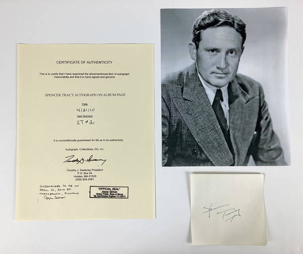 Spencer Tracy Autograph/ Signature W/ Photograph
