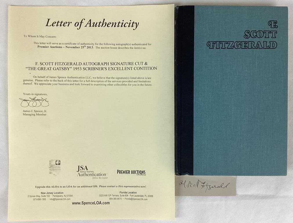 F. Scott Fitzgerald Autograph & Great Gatsby Book Auction