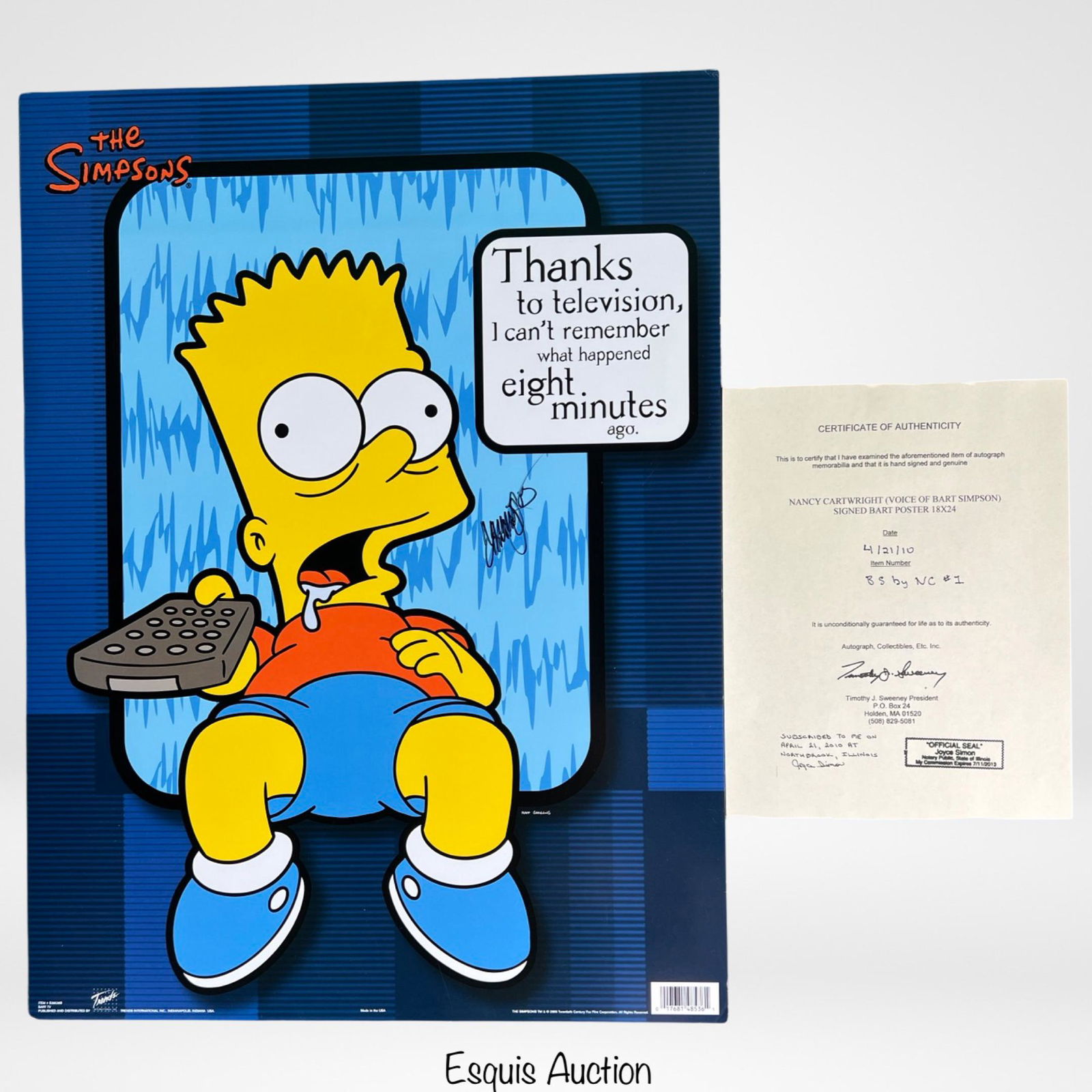 The Simpsons Nancy Cartwright Signed Bart Poster