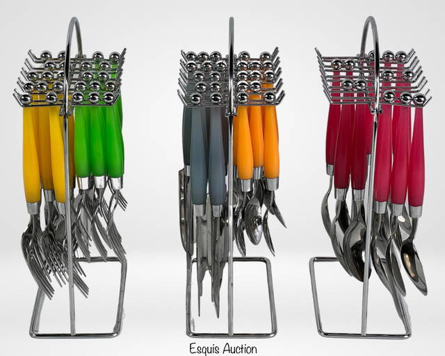 Retro/ Vinatge Fiestaware Flatware 3 Sets W/ Stan