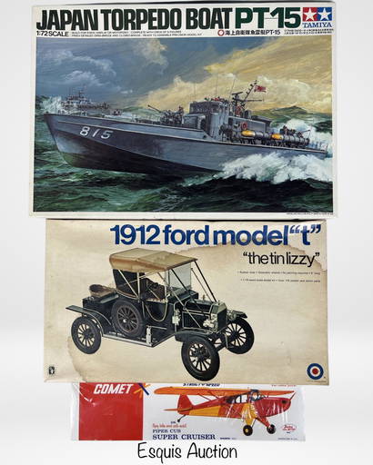 Vintage Model Kits Torpedo Boat, Ford T, Airplane