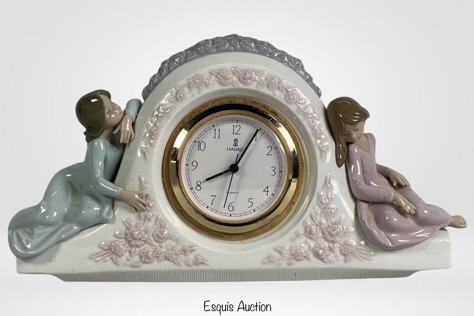 Lladro- "two Sister's Clock" Porcelain Figurine Auction