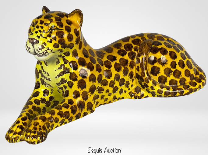 Vintage Italian Reclining Leopard Sculpture