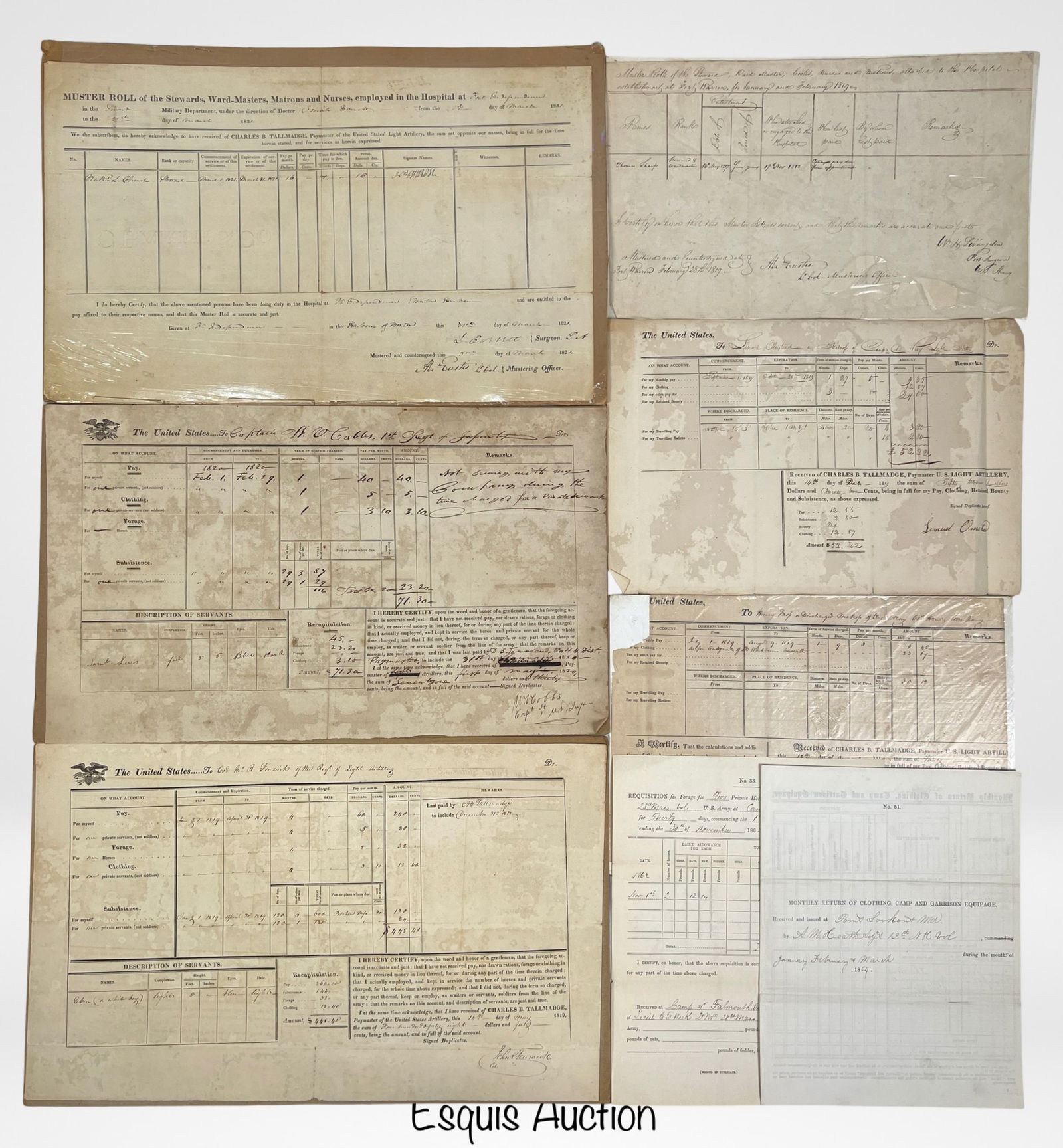 1800's Us Army Documents Pay Vouchers, Requisitio