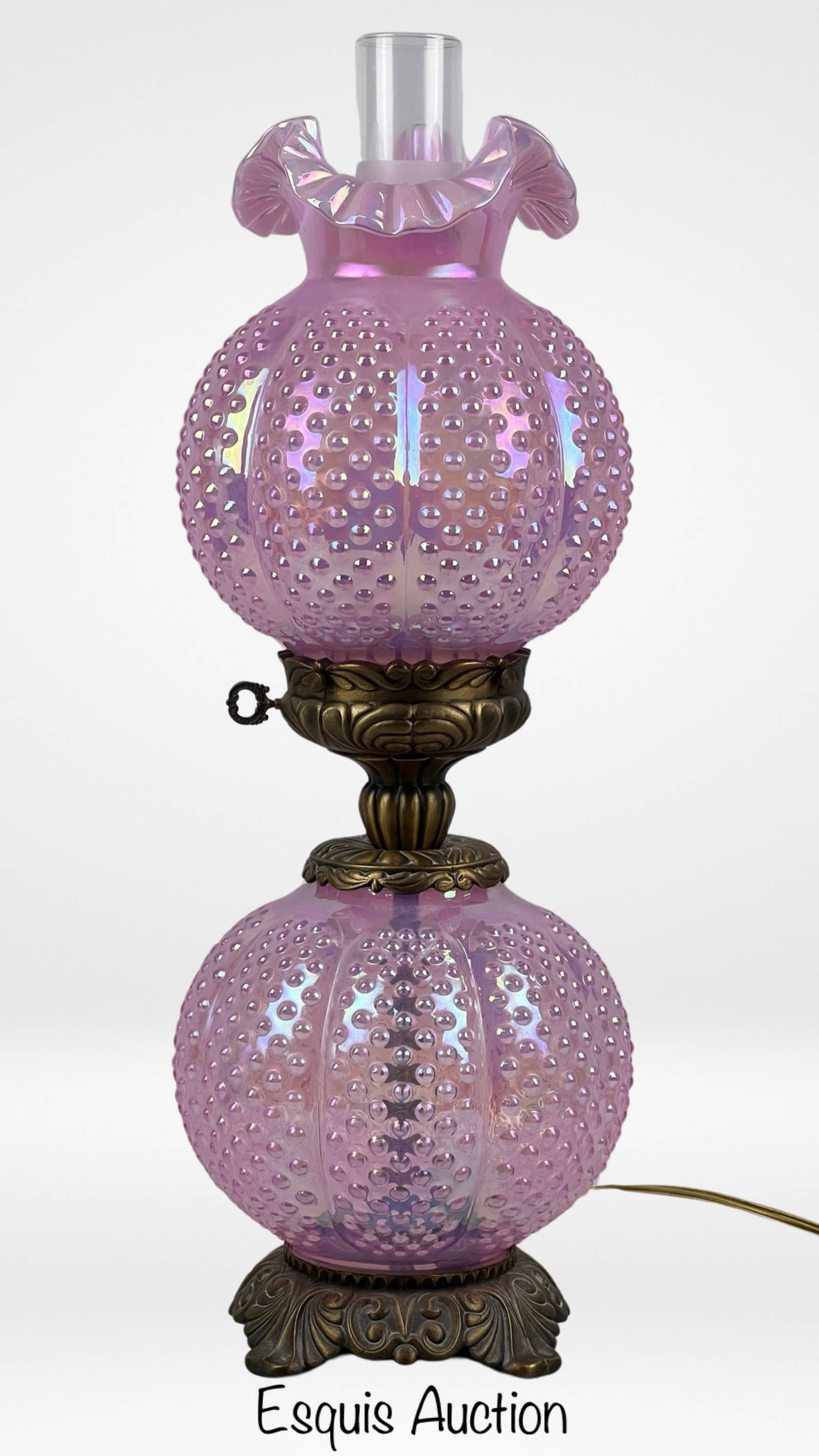 Fenton Pink Chiffon Hobnail Gone With Wind Lamp Auction