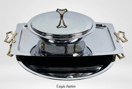 Mcm Aluminum And Brass Serving Dish/warmer Auction