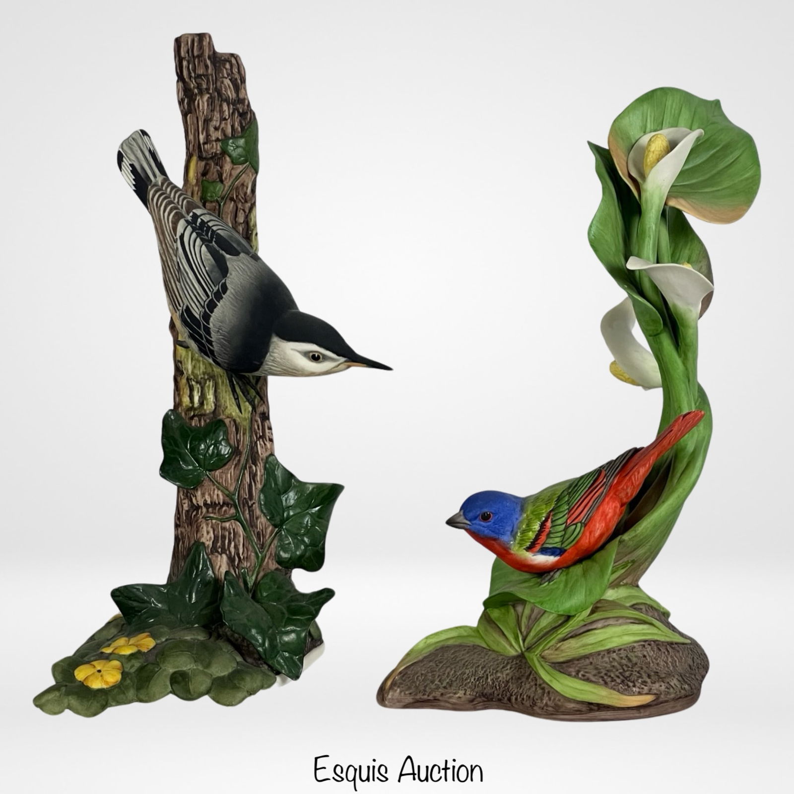 Two Boehm Porcelain Bird Figurines-nuthatch & Pain Auction