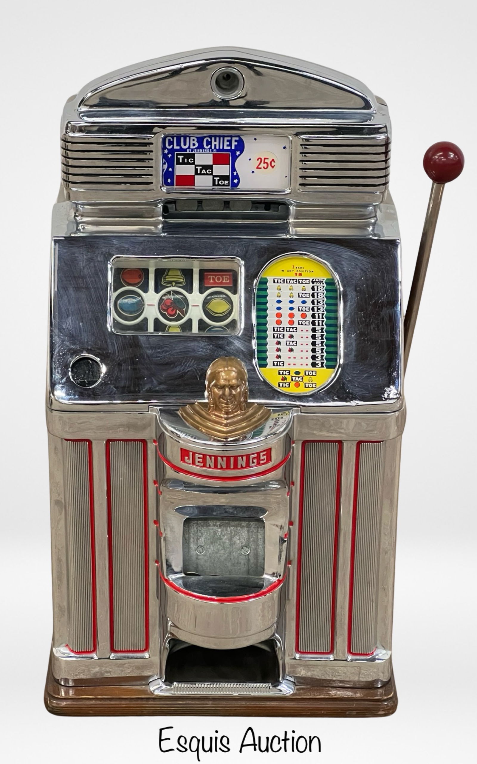 Jennings 25c Club Chief Tic-tac-toe Slot Machine Auction