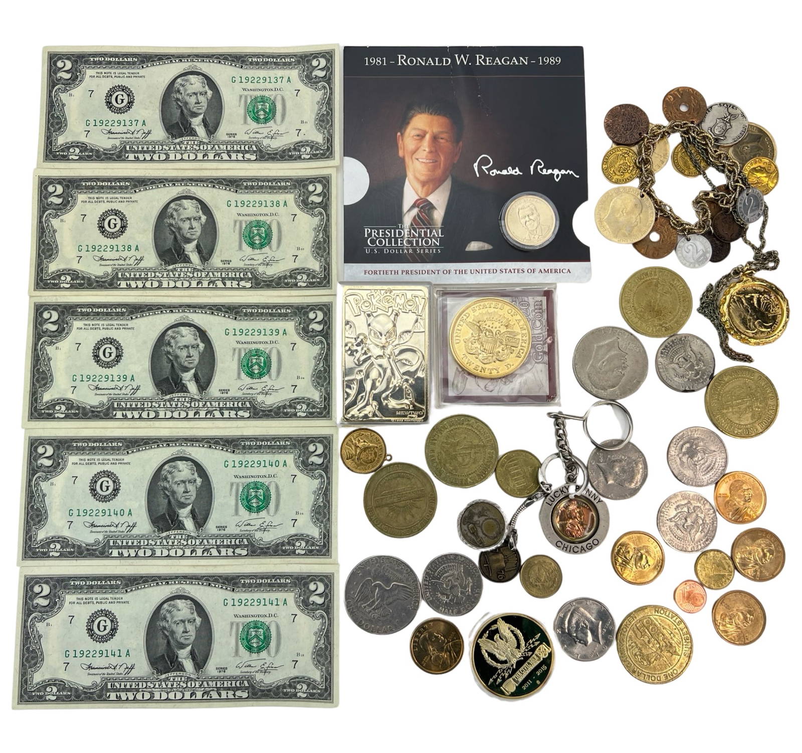 2 Dollar Bills, Us & World Coins And Tokens Auction