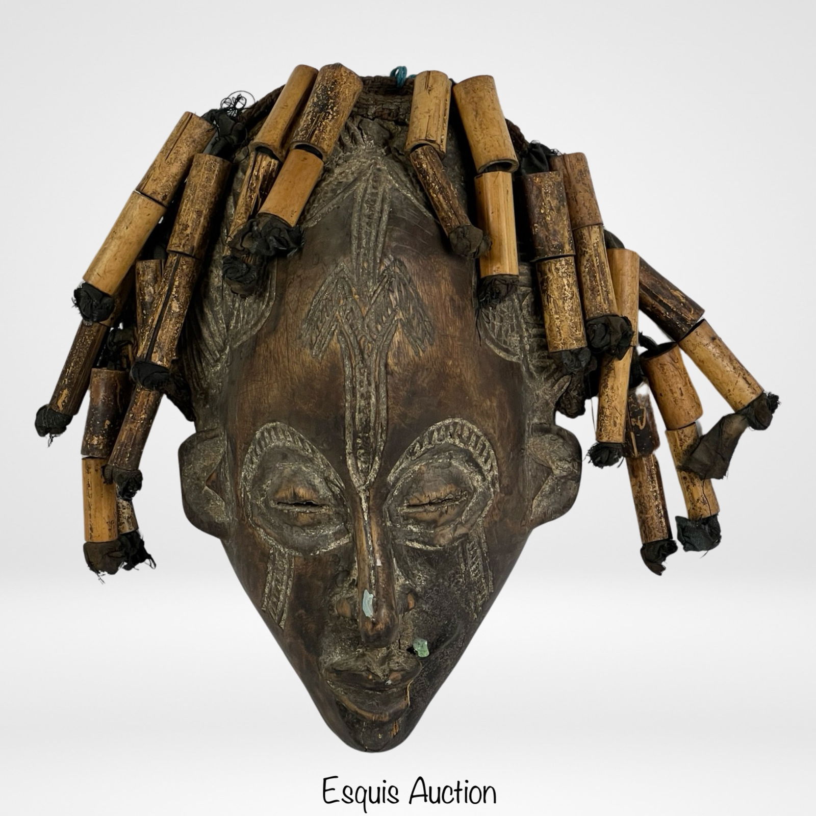 African Chokwe Chikunga Congo Wood Carved Mask Auction