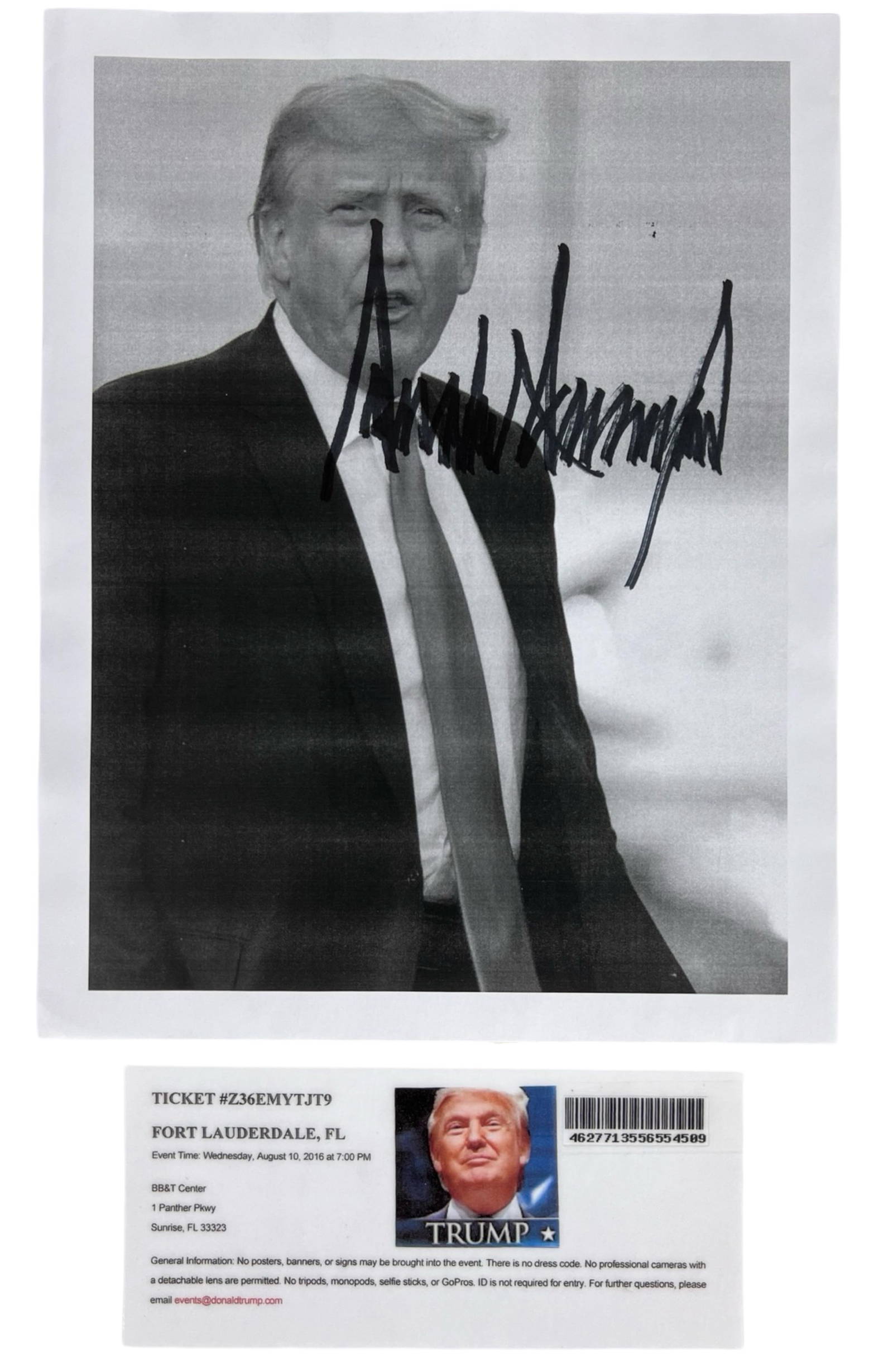 President Donald Trump Signed Photo With Ticket Auction