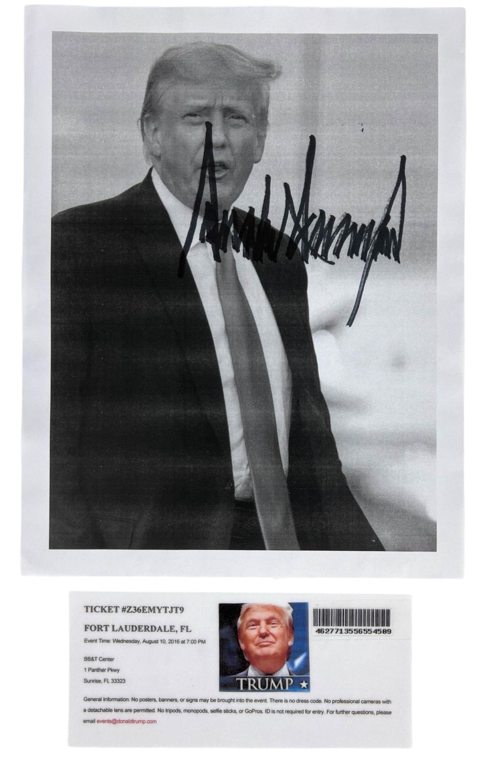 President Donald Trump Signed Photo With Ticket Auction