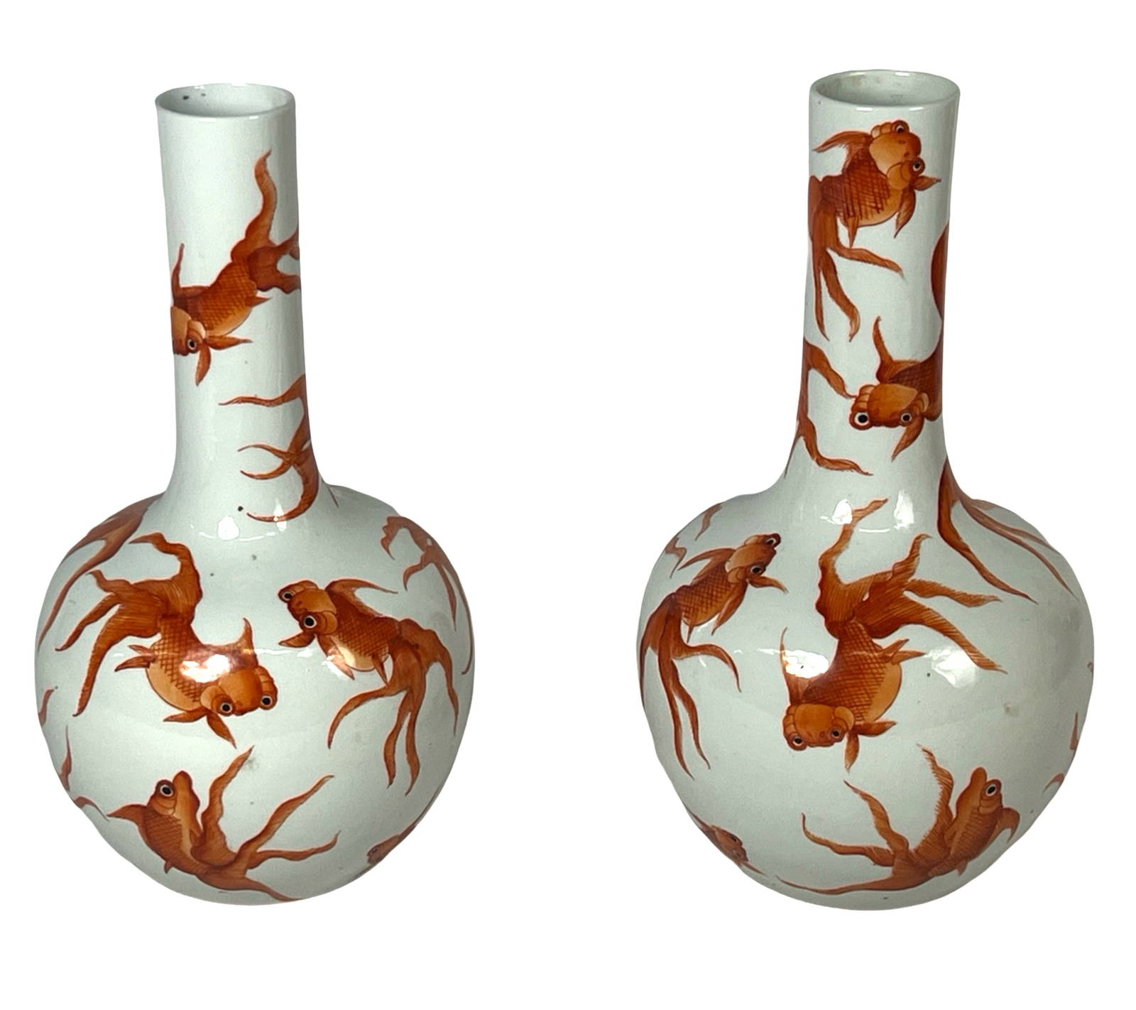 Antique Chinese Iron Red Goldfish Bottle Vases Auction