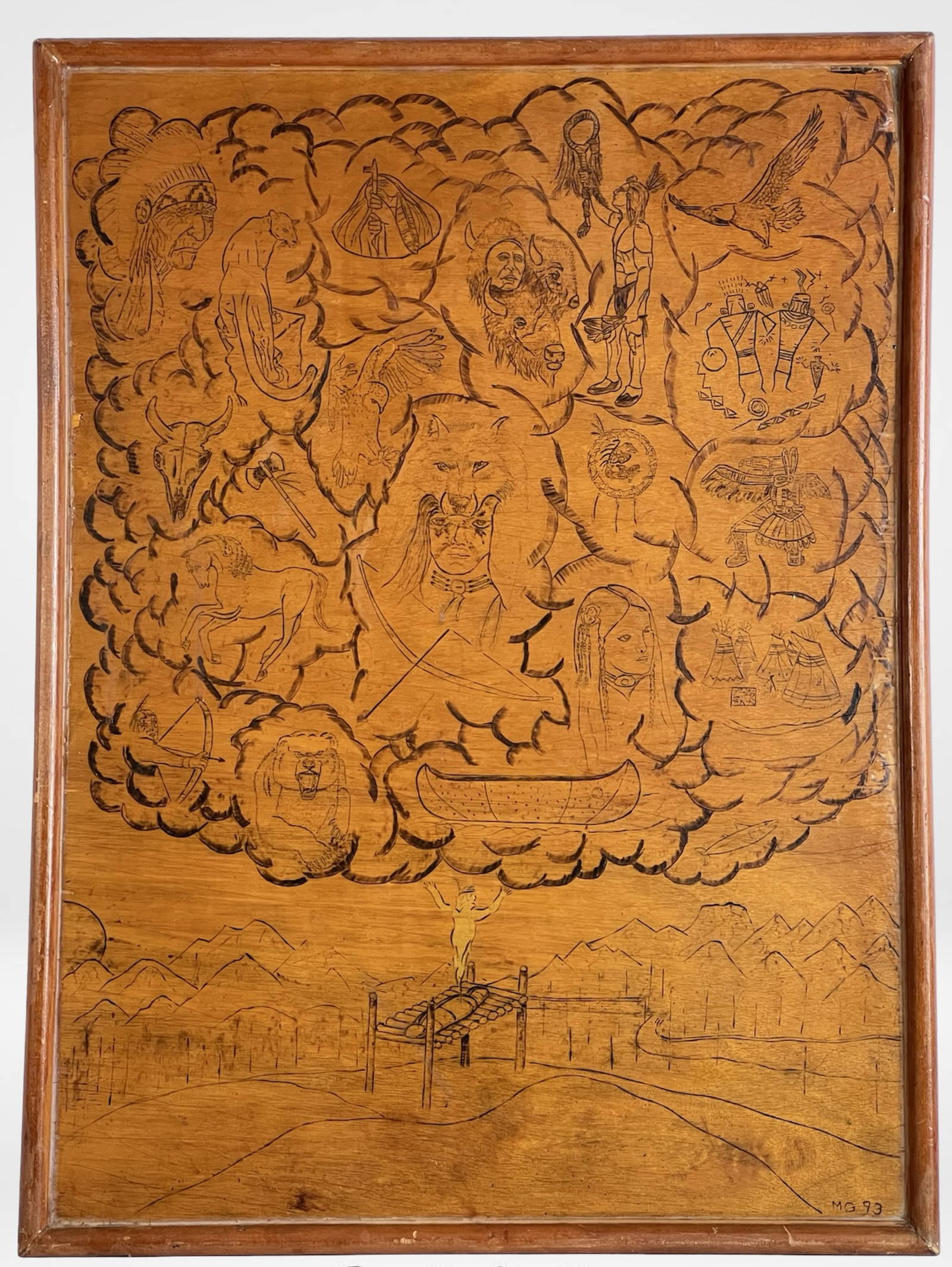 Native American Spirit Wall Art Pyrography On Wood Auction