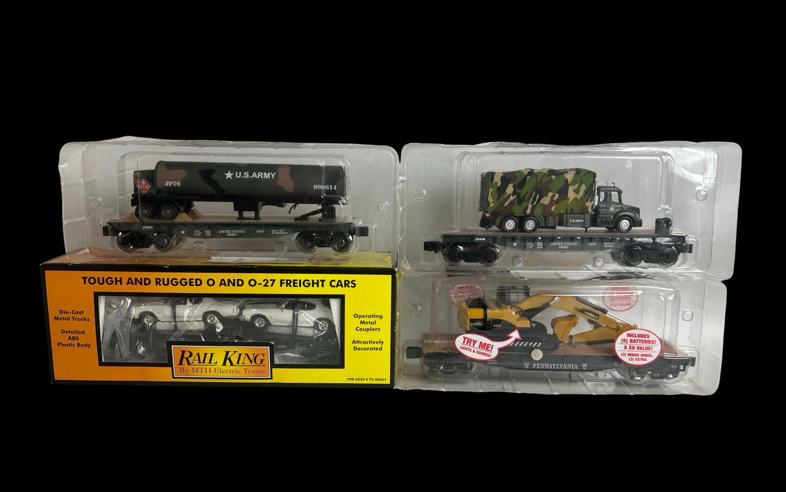 O Gauge Train Cars - Rail King & Menards Military Auction