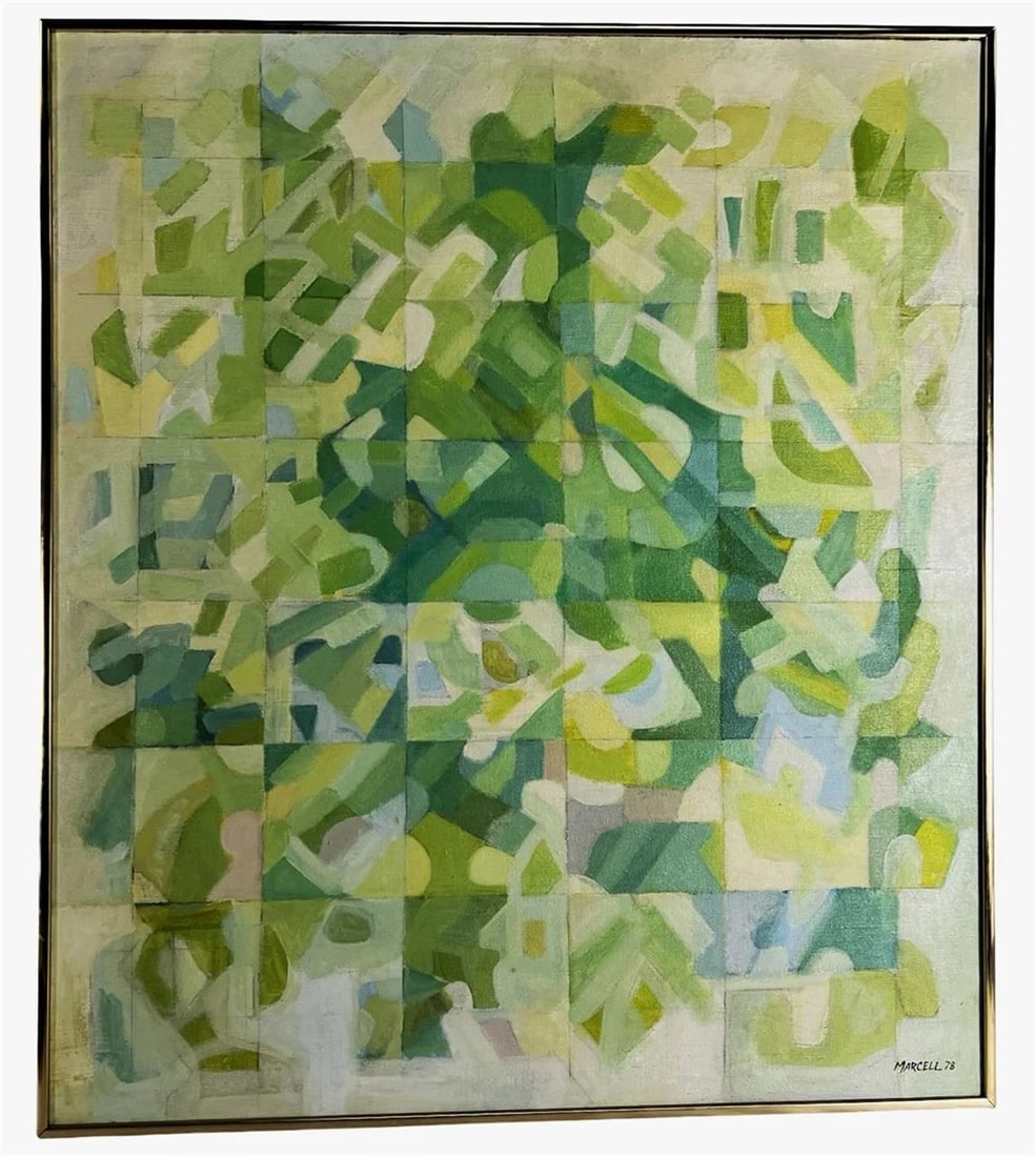 Marcell W. Jensen Abstract Geometric Oil Painting Auction