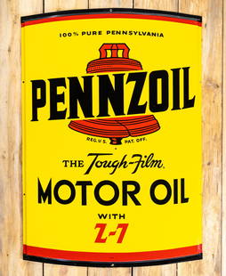 Pennzoil With Red Bell Logo Tin Flange Sign.