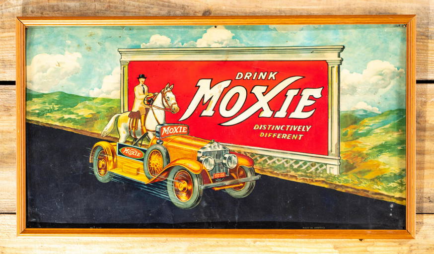 Drink Moxie Car & Horse Graphic Ss Metal Sign Tac 8.25