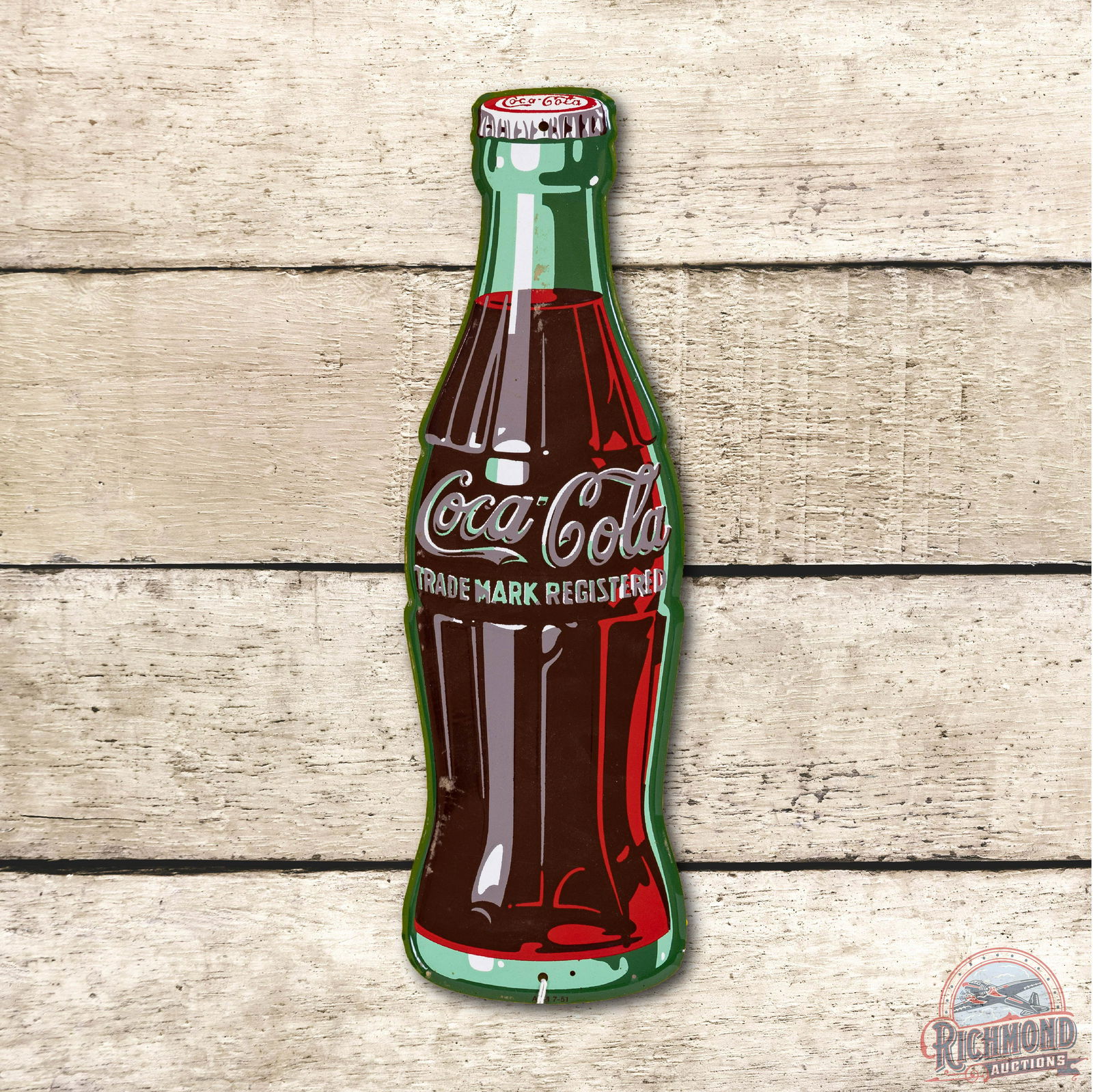 1951 Coca Cola Bottle Shaped Embossed Metal Sign Tac 9