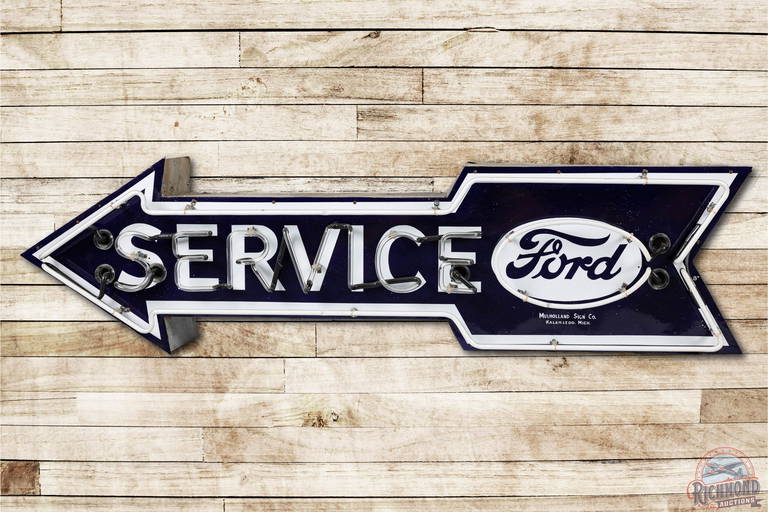 6' Ford Service Arrow Single Sided Porcelain Neon Sign