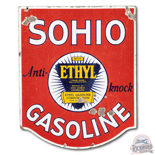 Sohio Anti Knock Gasoline W/ Ethyl Logo Porcelain Sign