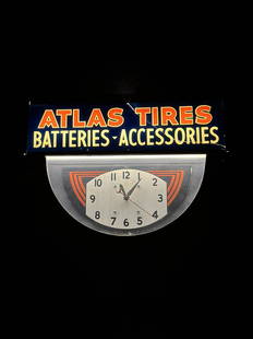 1940s Atlas Tires Rog Lighted Art Deco Style Clock
