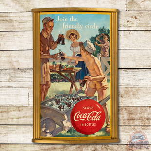 1949 Coca Cola Cardboard Sign With Original Wood Frame