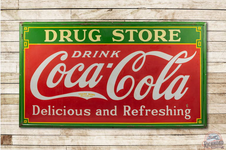 1935 8' Cameo Drink Coca Cola Drug Store Porcelain Sign