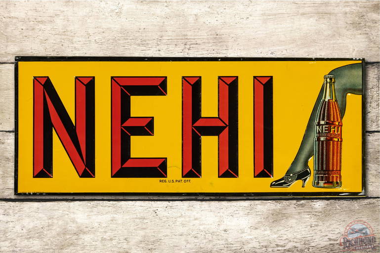 Nos Nehi W/ Bottle & Leg Embossed Tin Sign